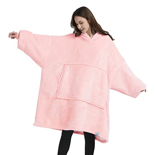 Huloo Sleep Wearable Blanket Hoodie for Women Men,Oversized Adult Cozy Warm Sherpa Fleece Hooded Sweatshirt,One Size Fits All,Pink