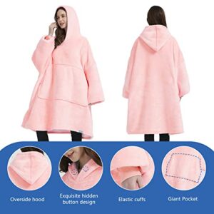 Huloo Sleep Wearable Blanket Hoodie for Women Men,Oversized Adult Cozy Warm Sherpa Fleece Hooded Sweatshirt,One Size Fits All,Pink