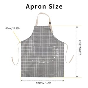 Tosewever 2 Pieces Cotton Linen Waterproof Bib Kitchen Apron with Pockets - Long Ties Adjustable Neck Strap - Unisex BBQ Cooking Drawing Crafting Aprons for Women Chef (Grey/Green, 2)