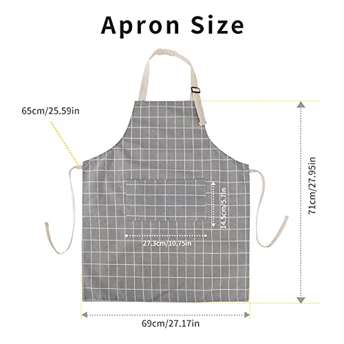 Tosewever 2 Pieces Cotton Linen Waterproof Bib Kitchen Apron with Pockets - Long Ties Adjustable Neck Strap - Unisex BBQ Cooking Drawing Crafting Aprons for Women Chef (Grey/Green, 2)