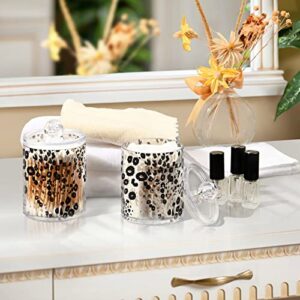 2 Pack Qtip Holder Dispenser for Cotton Ball Brown Floral Leopard Print Cotton Swab Cotton Round Pads Clear Plastic Acrylic Jar Set Bathroom Canister