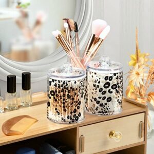 2 Pack Qtip Holder Dispenser for Cotton Ball Brown Floral Leopard Print Cotton Swab Cotton Round Pads Clear Plastic Acrylic Jar Set Bathroom Canister