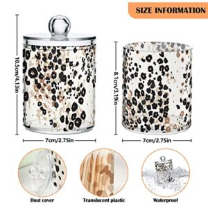 2 Pack Qtip Holder Dispenser for Cotton Ball Brown Floral Leopard Print Cotton Swab Cotton Round Pads Clear Plastic Acrylic Jar Set Bathroom Canister