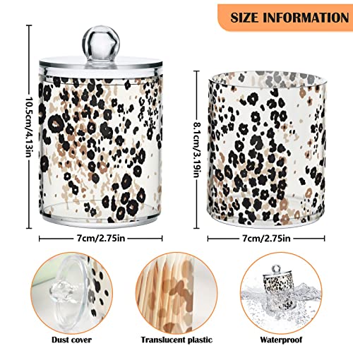 2 Pack Qtip Holder Dispenser for Cotton Ball Brown Floral Leopard Print Cotton Swab Cotton Round Pads Clear Plastic Acrylic Jar Set Bathroom Canister