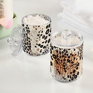 2 Pack Qtip Holder Dispenser for Cotton Ball Brown Floral Leopard Print Cotton Swab Cotton Round Pads Clear Plastic Acrylic Jar Set Bathroom Canister