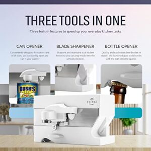 3 in 1 Under the Cabinet Electric Can Opener, Blade Sharpener, Bottle Opener, Under The Counter Mount, For Large And Small Cans, White And Silver.