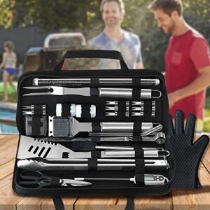 grilljoy 31PC Heavy Duty BBQ Grilling Accessories Grill Tools Set - Stainless Steel Grilling Kit with Storage Bag for Camping, Tailgating - Perfect Barbecue Utensil Gift for Men Women