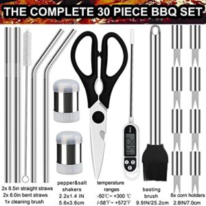 grilljoy 31PC Heavy Duty BBQ Grilling Accessories Grill Tools Set - Stainless Steel Grilling Kit with Storage Bag for Camping, Tailgating - Perfect Barbecue Utensil Gift for Men Women