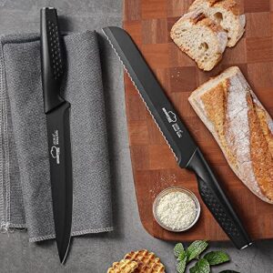 Knife Set, 15 Pieces Kitchen Knife Set with Built in Knife Sharpener Block, Dishwasher Safe, German Stainless Steel Knife Block Set, Elegant Black