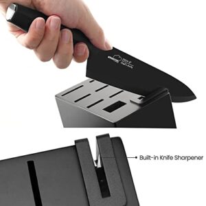 Knife Set, 15 Pieces Kitchen Knife Set with Built in Knife Sharpener Block, Dishwasher Safe, German Stainless Steel Knife Block Set, Elegant Black