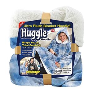 ontel huggle hoodie ultra plush blanket, blue tie-dye