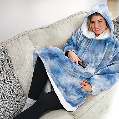 Ontel Huggle Hoodie Ultra Plush Blanket, Blue Tie-Dye