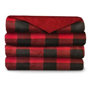 sunbeam microplush comfy toes electric heated throw blanket foot pocket buffalo plaid red washable auto shut off 3 heat settings