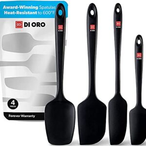 DI ORO Silicone Spatula Set - Rubber Kitchen Spatulas for Baking, Cooking, & Mixing - 600°F Heat-Resistant & BPA Free Silicone Scraper Spatulas for Nonstick Cookware - Dishwasher Safe (4pc, Black)