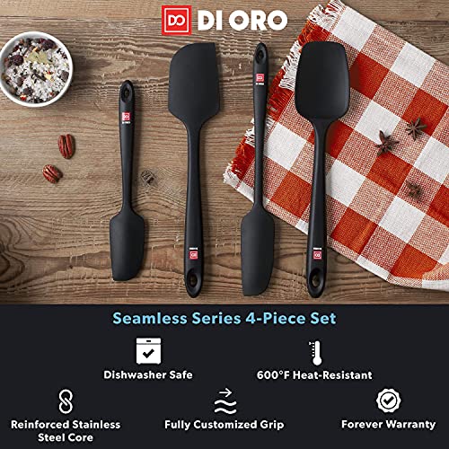 DI ORO Silicone Spatula Set - Rubber Kitchen Spatulas for Baking, Cooking, & Mixing - 600°F Heat-Resistant & BPA Free Silicone Scraper Spatulas for Nonstick Cookware - Dishwasher Safe (4pc, Black)