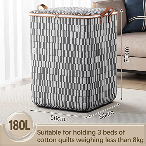 JIAJO Clothes Storage Bag with Dual-Zipper, 100-180L Exquisite Plaid Capacity Cylindrical Wardrobe Sorting Storage Box, Portable Storage Bag Winter Cup Storage Box (180L Capacity)