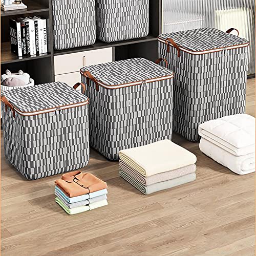 JIAJO Clothes Storage Bag with Dual-Zipper, 100-180L Exquisite Plaid Capacity Cylindrical Wardrobe Sorting Storage Box, Portable Storage Bag Winter Cup Storage Box (180L Capacity)