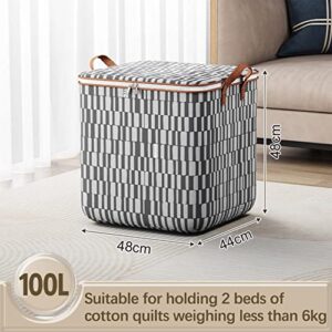 JIAJO Clothes Storage Bag with Dual-Zipper, 100-180L Exquisite Plaid Capacity Cylindrical Wardrobe Sorting Storage Box, Portable Storage Bag Winter Cup Storage Box (180L Capacity)