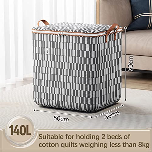 JIAJO Clothes Storage Bag with Dual-Zipper, 100-180L Exquisite Plaid Capacity Cylindrical Wardrobe Sorting Storage Box, Portable Storage Bag Winter Cup Storage Box (180L Capacity)