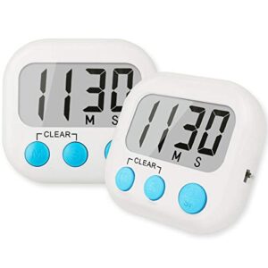 2 pack digital kitchen timer for cooking big digits loud alarm magnetic backing stand cooking timers for baking white