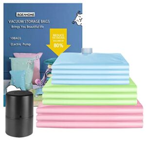 vacuum storage bag with electric pump, 10-pack space saving bag, vacuum compression bag for travel and home for quilts, blankets, clothes, pillows.