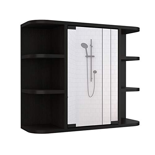 Depot E-Shop Roma Mirrored Medicine Cabinet, Six External Shelves, Three Interior Shelves, Black -Bathroom