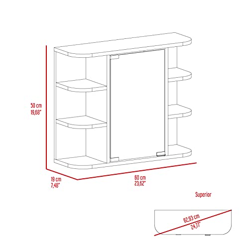 Depot E-Shop Roma Mirrored Medicine Cabinet, Six External Shelves, Three Interior Shelves, Black -Bathroom