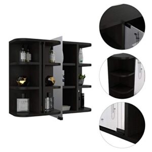 Depot E-Shop Roma Mirrored Medicine Cabinet, Six External Shelves, Three Interior Shelves, Black -Bathroom