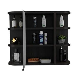 Depot E-Shop Roma Mirrored Medicine Cabinet, Six External Shelves, Three Interior Shelves, Black -Bathroom