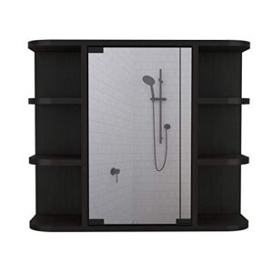 Depot E-Shop Roma Mirrored Medicine Cabinet, Six External Shelves, Three Interior Shelves, Black -Bathroom