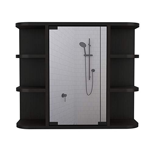 Depot E-Shop Roma Mirrored Medicine Cabinet, Six External Shelves, Three Interior Shelves, Black -Bathroom