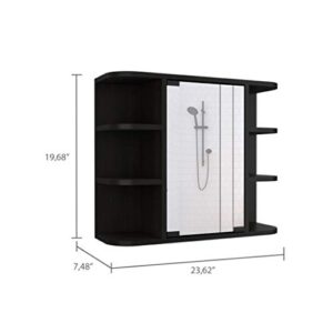 Depot E-Shop Roma Mirrored Medicine Cabinet, Six External Shelves, Three Interior Shelves, Black -Bathroom