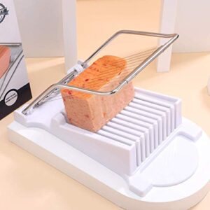 NVTED Luncheon Meat Slicer, Boiled Egg Fruit Soft Cheese Slicer Cutter, Stainless Steel Wires, Cuts 10 Slices (White)