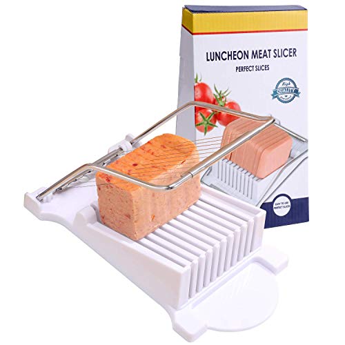 NVTED Luncheon Meat Slicer, Boiled Egg Fruit Soft Cheese Slicer Cutter, Stainless Steel Wires, Cuts 10 Slices (White)