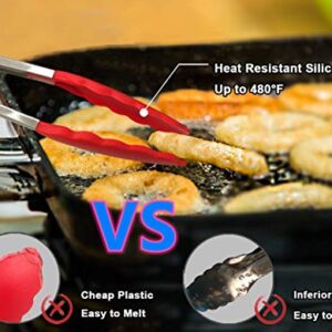 Premium Kitchen Tongs with Silicone Tip,Mini Metal Cooking Tongs 7 Inch Serving Tongs,Non-Stick,Stainless Steel,Heat Resistant Locking Cooking Tongs for Cooking,Barbecue,Salad,Grilling,Frying(3pcs)