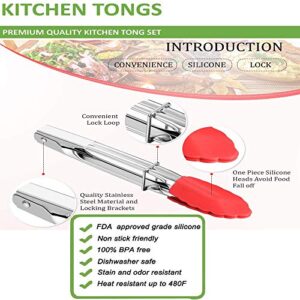 Premium Kitchen Tongs with Silicone Tip,Mini Metal Cooking Tongs 7 Inch Serving Tongs,Non-Stick,Stainless Steel,Heat Resistant Locking Cooking Tongs for Cooking,Barbecue,Salad,Grilling,Frying(3pcs)