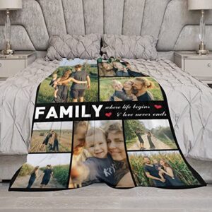 Custom Blanket Personalized Throw Blanket with Photos Text Customized Picture Blanket for Mom Dad Family Dog Kids Adult Friends Personalized Gift for Mothers Day Fathers Day, Made in USA 40"x50"