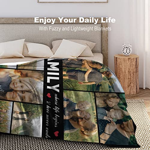 Custom Blanket Personalized Throw Blanket with Photos Text Customized Picture Blanket for Mom Dad Family Dog Kids Adult Friends Personalized Gift for Mothers Day Fathers Day, Made in USA 40"x50"