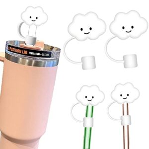 gowxs cloud straw tips covers, food grade reusable silicone straw tip,cute straw covers plugs,soft straws plugs for 6-8 mm,anti-dust(white 2pcs)