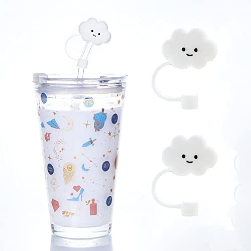 Gowxs Cloud Straw Tips Covers, Food Grade Reusable Silicone Straw Tip,cute Straw Covers Plugs,Soft Straws Plugs for 6-8 mm,Anti-dust(White 2pcs)