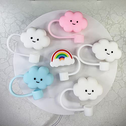 Gowxs Cloud Straw Tips Covers, Food Grade Reusable Silicone Straw Tip,cute Straw Covers Plugs,Soft Straws Plugs for 6-8 mm,Anti-dust(White 2pcs)