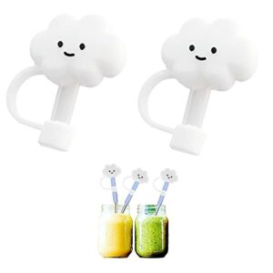 Gowxs Cloud Straw Tips Covers, Food Grade Reusable Silicone Straw Tip,cute Straw Covers Plugs,Soft Straws Plugs for 6-8 mm,Anti-dust(White 2pcs)