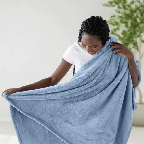 berkshire Eco VelvetLoft Throw Blanket,Velvety Soft Throw Blanket,Flannel Fleece Throw Blanket,Soft and Warm Plush,300GSM Lightweight Throw Blanket(Polar Blue,60x70 inches)