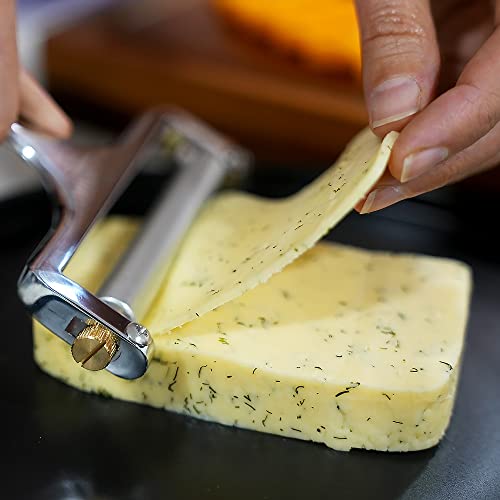 Zulay Cheese Slicer With Adjustable Thickness - Wire Cheese Slicer For Mozzarella Cheese, Cheddar Cheese, Gouda Cheese - Cheese Slicers For Block Cheese Heavy Duty With 2 Extra Wires (Silver)