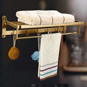 QIFFIY Towel Hanger Wall Mounted Towel Rail Antique Brass Bath Towel Rack Bathroom Towel Holder Double Towel Shelf Bathroom Accessories Towel Rack (Color : Gold)