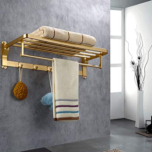 QIFFIY Towel Hanger Wall Mounted Towel Rail Antique Brass Bath Towel Rack Bathroom Towel Holder Double Towel Shelf Bathroom Accessories Towel Rack (Color : Gold)