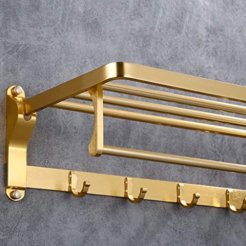 QIFFIY Towel Hanger Wall Mounted Towel Rail Antique Brass Bath Towel Rack Bathroom Towel Holder Double Towel Shelf Bathroom Accessories Towel Rack (Color : Gold)