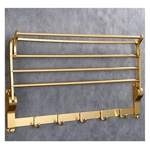 QIFFIY Towel Hanger Wall Mounted Towel Rail Antique Brass Bath Towel Rack Bathroom Towel Holder Double Towel Shelf Bathroom Accessories Towel Rack (Color : Gold)