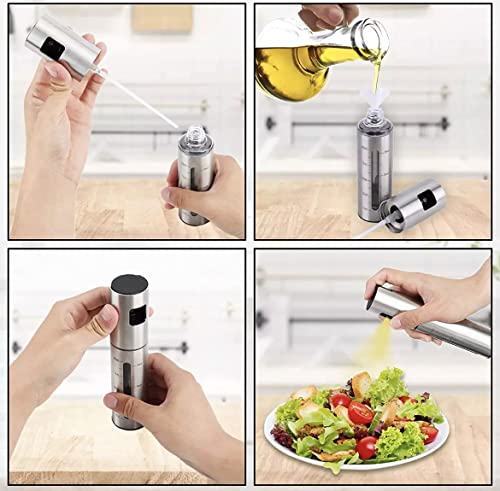 A&J Essentials Oil Sprayer for cooking- 100mL stainless steel, modern, durable, sleek design - Baking, Salad, Grilling, BBQ, Roasting - Oil dispenser is compatible with various cooking oils & juices