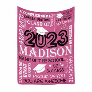 mypupsocks personalized graduation blanket for class of 2023, graduate class of 2023 pink fleece throw blanket with school college name for granddaughter grandson niece graduation gifts 30x40